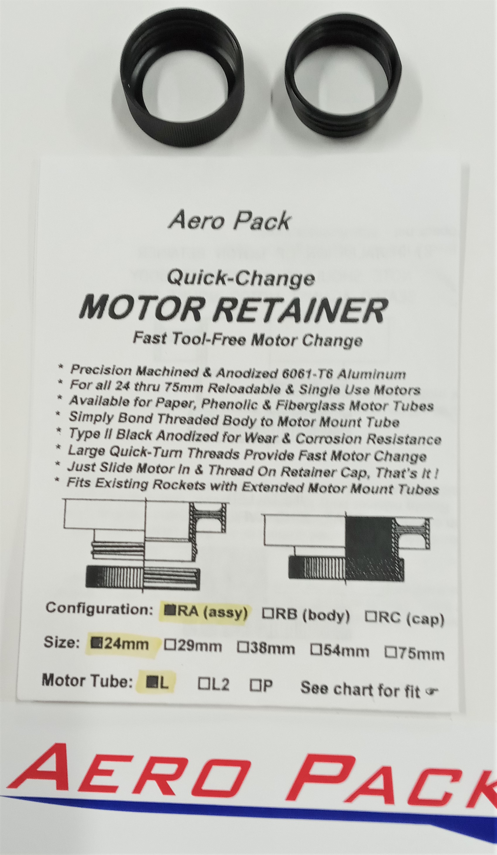 Aero Pack Aluminum Quick Change Motor Retainer Assembly Kit, 24mm, L ...