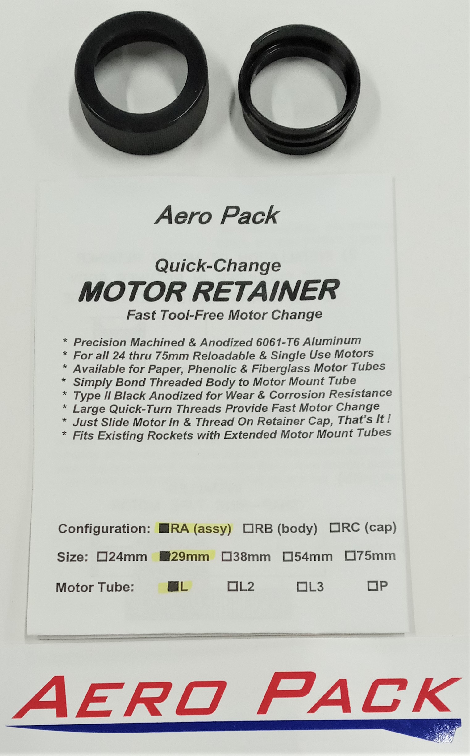 Aero Pack Aluminum Quick Change Motor Retainer Assembly, 29mm, L-LOC ...