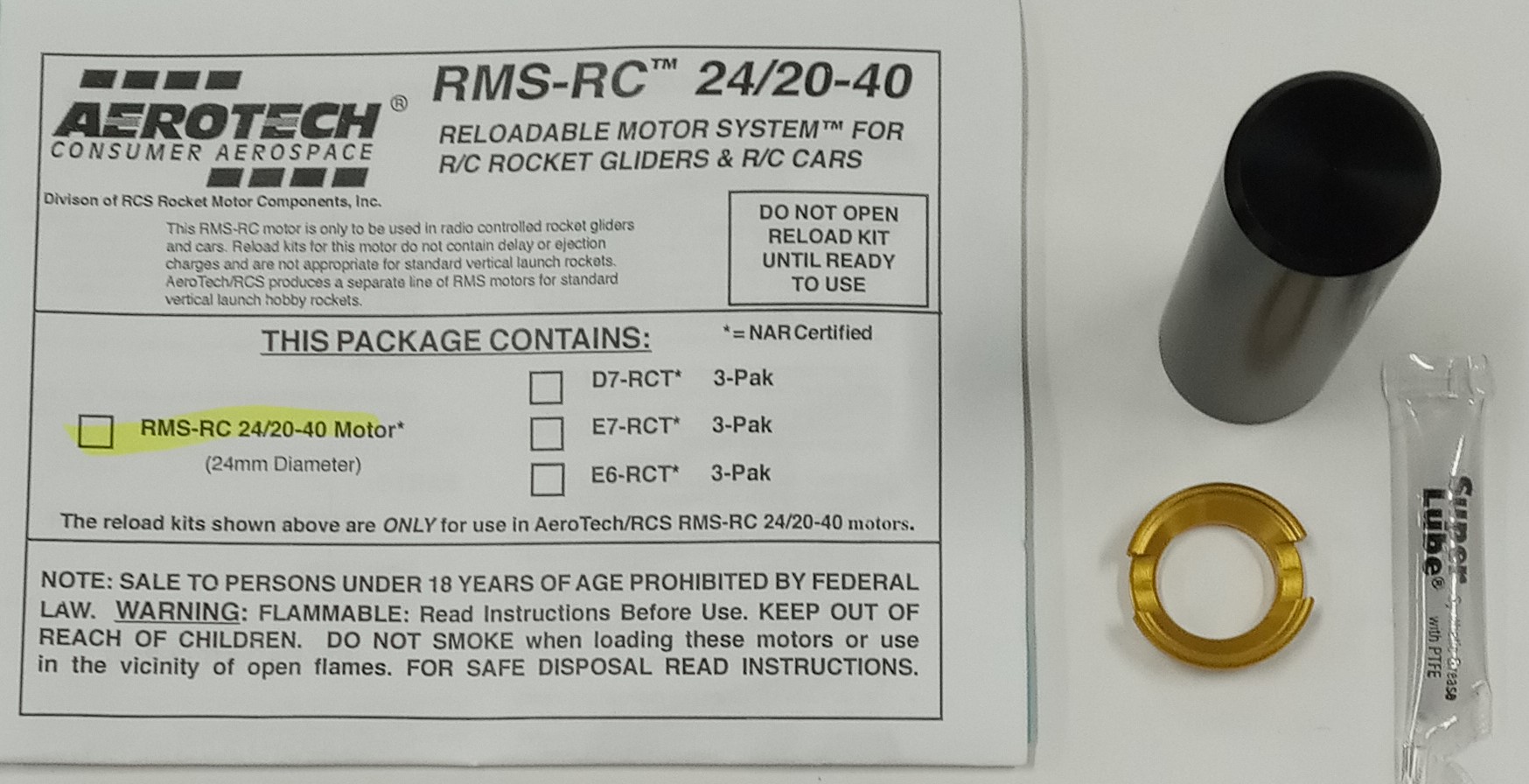 Aerotech RMS 24/20-40 Model Rocket Reload Motor Hardware Set for Gliders(Casing & Closure) AER 91242