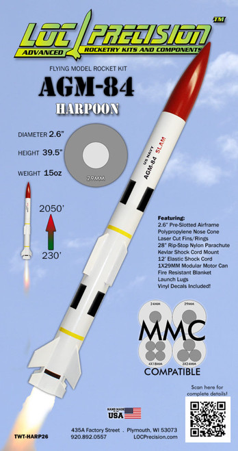 LOC Precision Flying Model Rocket Kit 2.63" AGM-84 Harpoon LOC TWT-HARP26