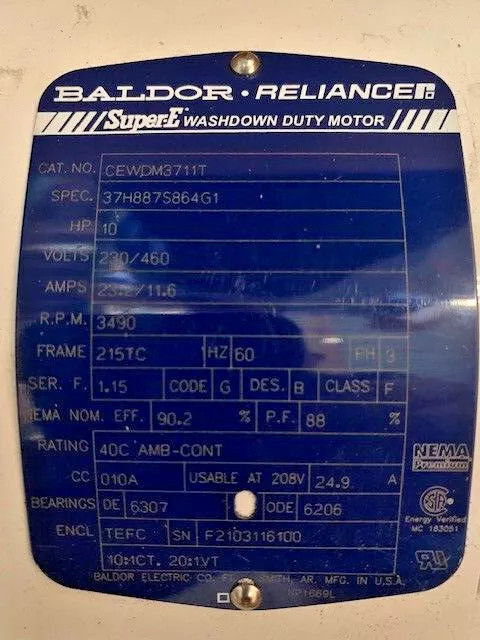 Baldor Electric Motor - CEWDM3711T - 10HP, 3 Phase, 230/460V, 3490 RPM ...
