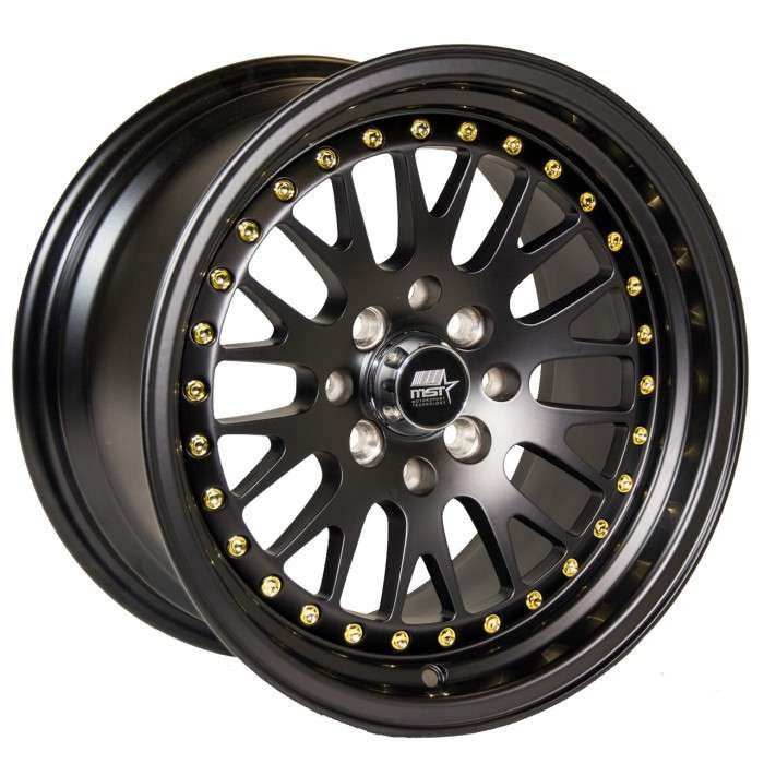 Mst Mt10 Wheels Rims 15x8 4x100 4x114.3 Matte Black W/ Gold Rivets 25mm ...