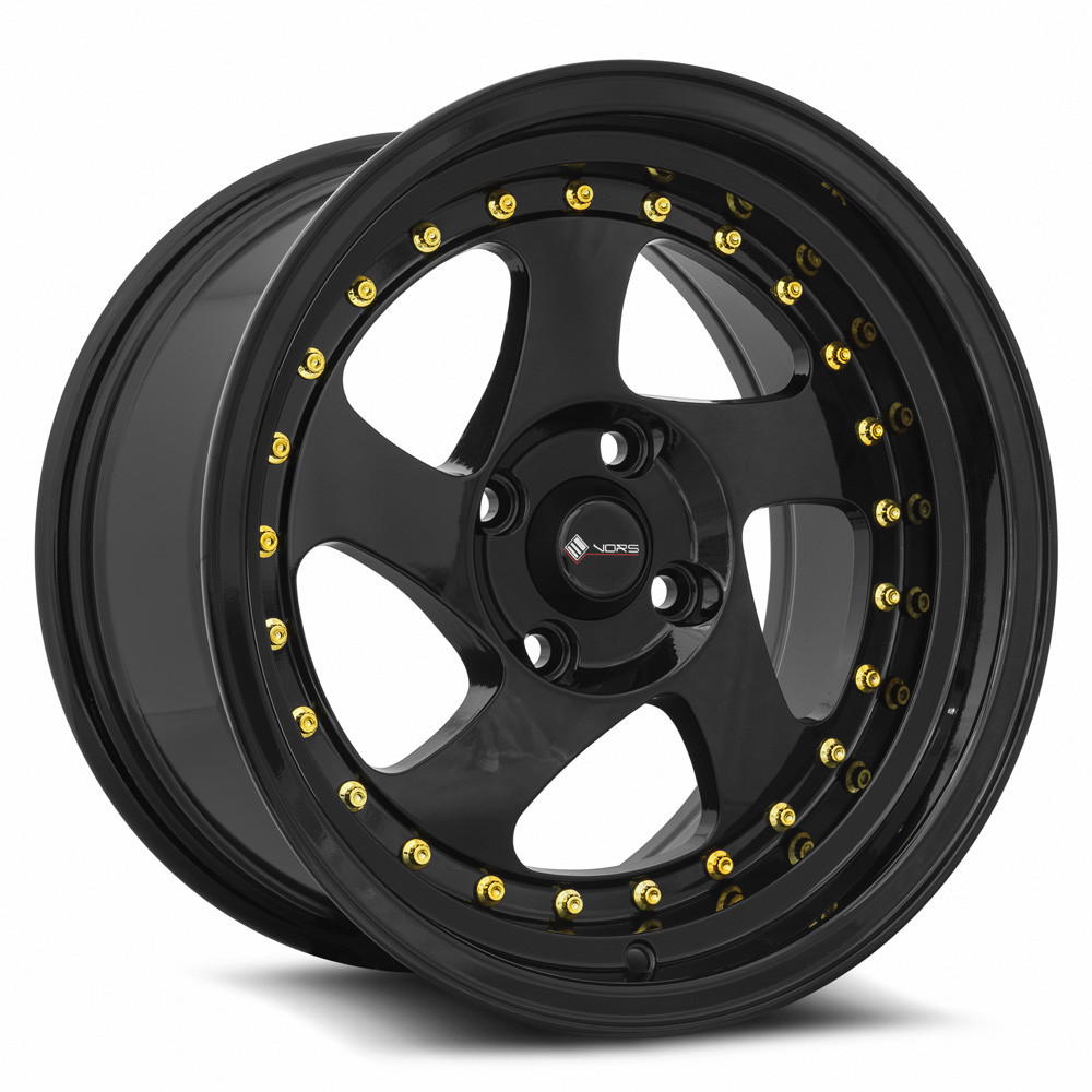 Vors Vr2 Wheels Rims 15x8 4x98 Black W/ Gold Rivets 20mm ...