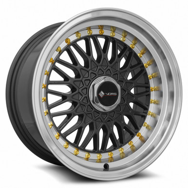 Vors Vr3 Wheels Rims 16x8 4x98 Gunmetal W/ Machine Lip & Gold Rivets ...