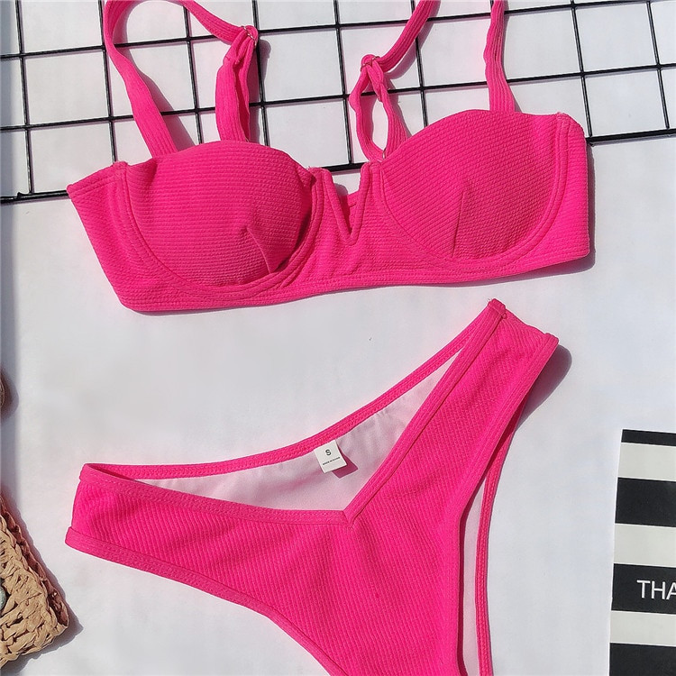 2020 New Fluorescent Color Sexy Female Bikini Set Swim Suit Two Piece ...