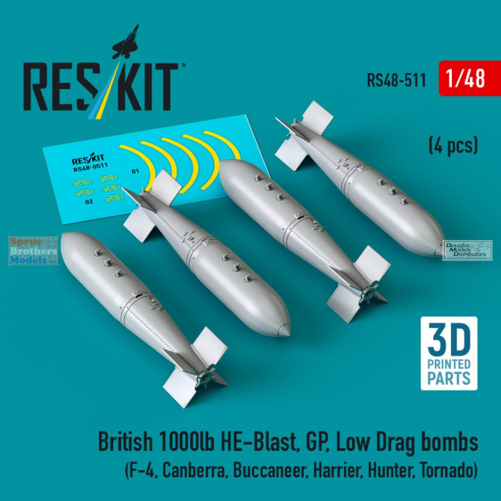 RESRS480511 1:48 ResKit British 1000lb Bombs (HE-Blast, GP, Low Drag ...