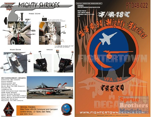 FTD48022 1:48 Fightertown Decals F-18C Hornet VFA-94 Mighty Shrikes ...