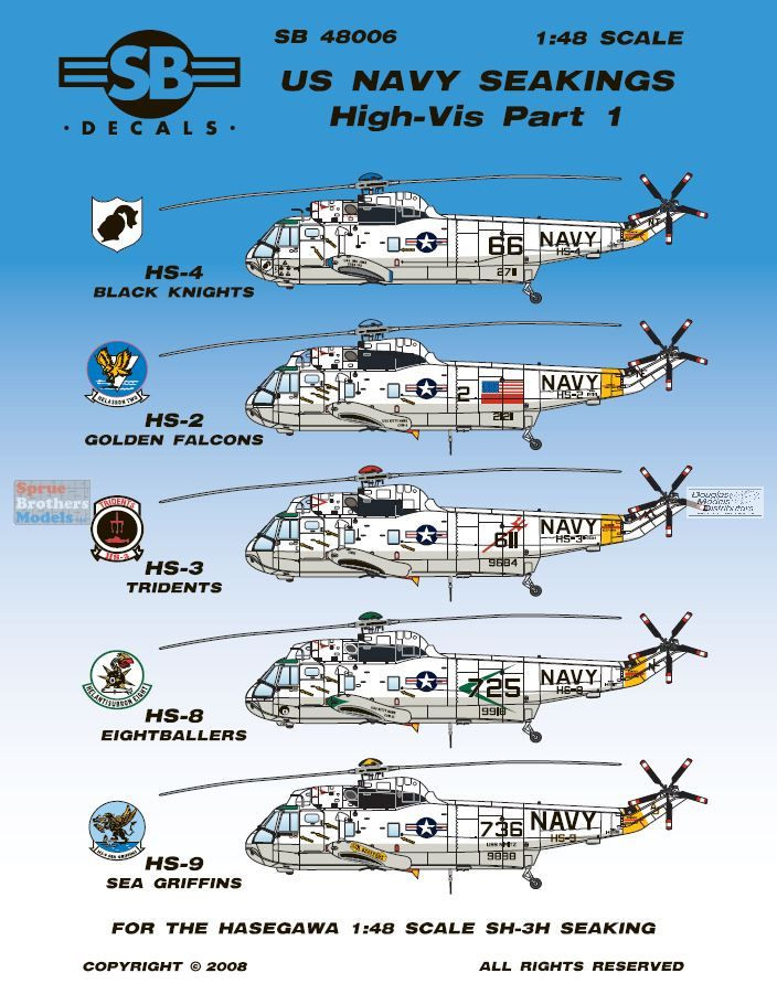 SBD48006 1:48 SB Decals US Navy SH-3 Sea Kings in Hi-Vis Part 1 - Sprue ...