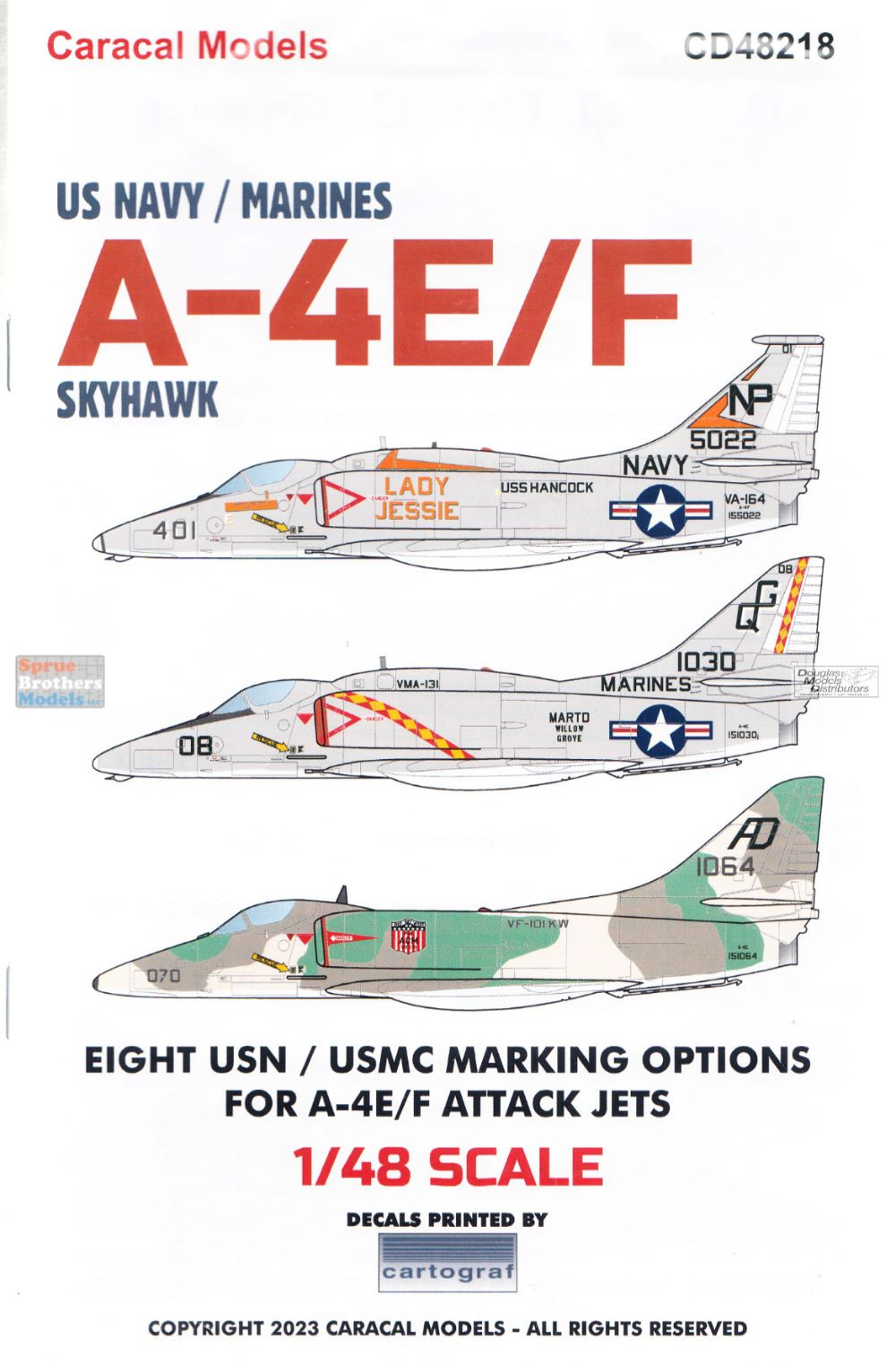 CARCD48218 1:48 Caracal Models Decals - USN USMC A-4E A-4F Skyhawk - Sprue Brothers Models LLC