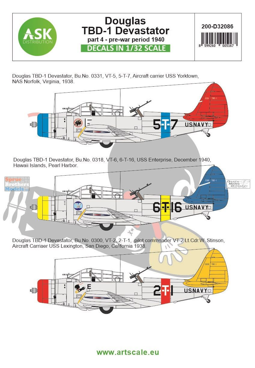 ASKD32086 1:32 ASK/Art Scale Decals - TBD-1 Devastator Part 4: Pre-War Period 1940 - Sprue ...