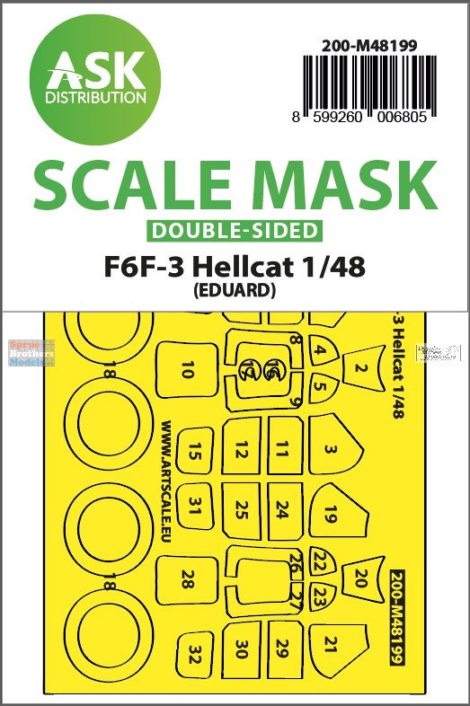 ASKM48199 1:48 ASK/Art Scale Double Sided Mask - F6F-3 Hellcat (EDU kit ...