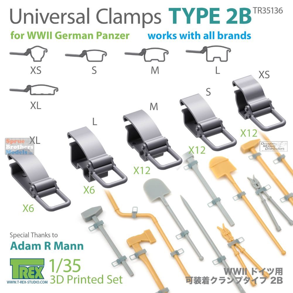 TRXTR35136 1:35 TRex - Universal Clamps for WW2 German Panzer Type 2B - Sprue Brothers Models LLC