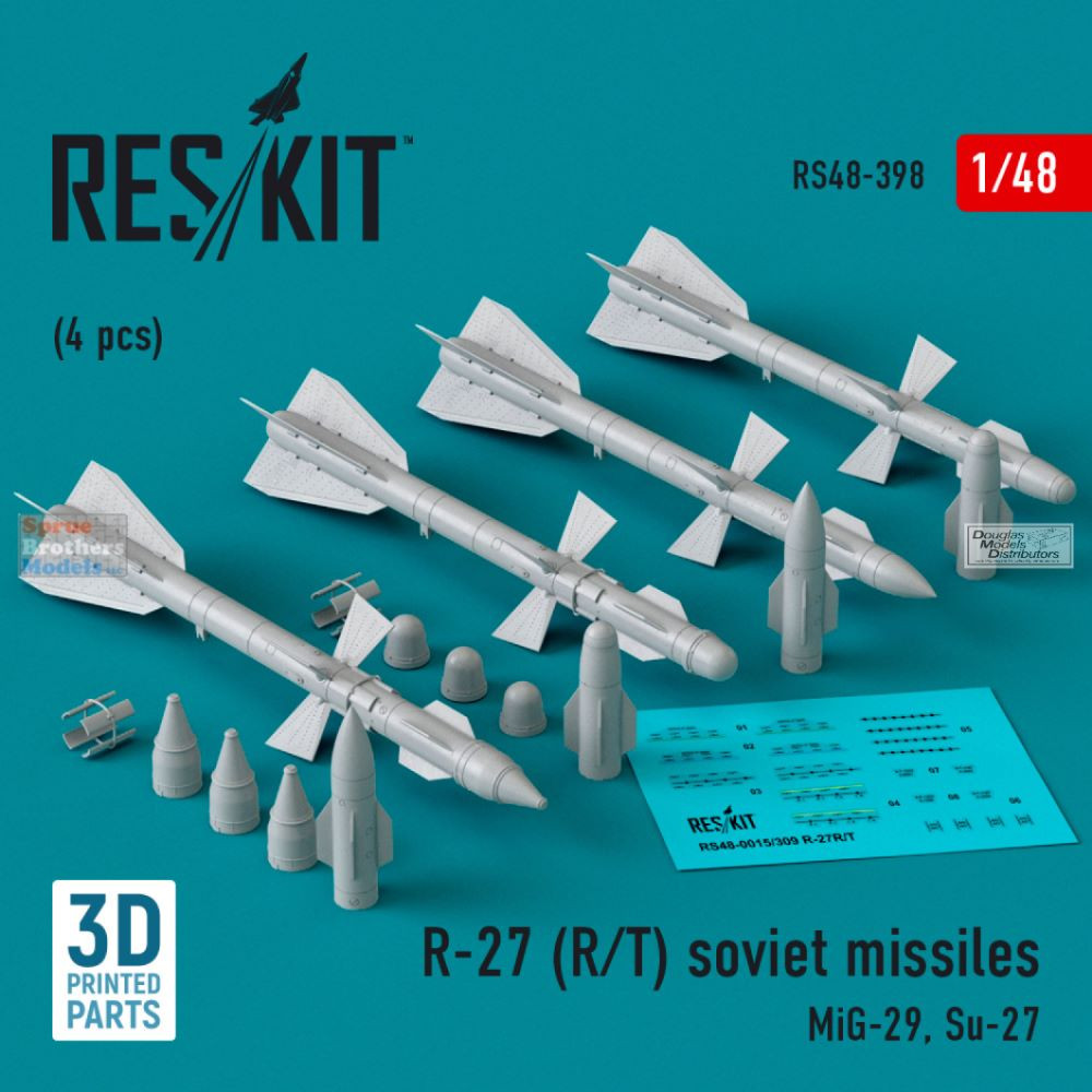 RESRS480398 1:48 ResKit R-27 (R/T) Missile Set (for MiG-29 Su-27 ...