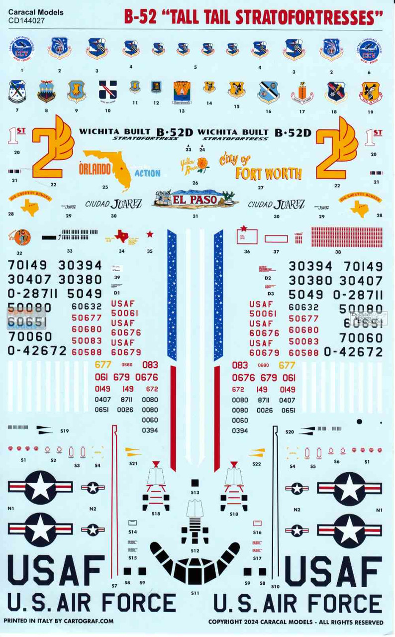 CARCD144027 1:144 Caracal Models Decals - B-52B B-52F Stratofortress ...