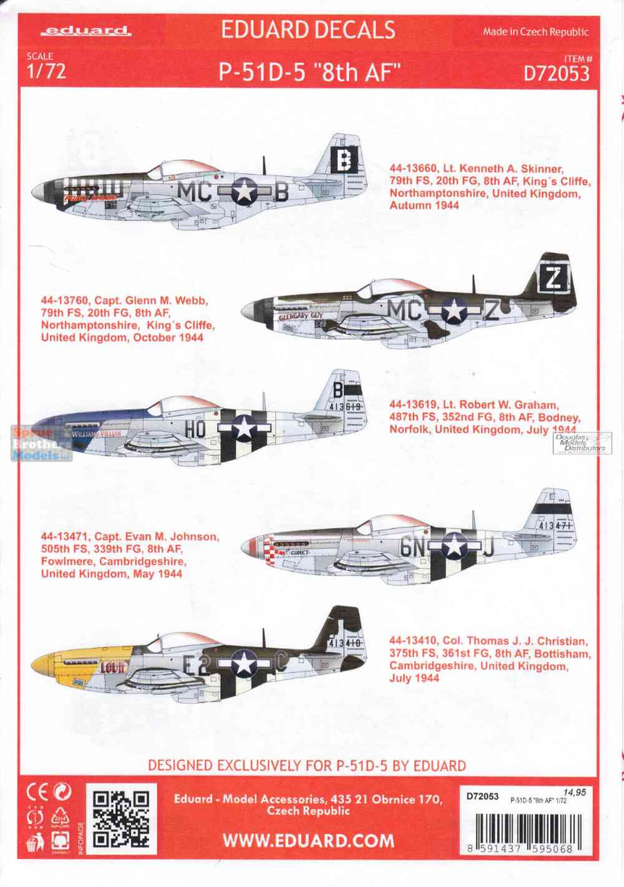 EDUD72053 1:72 Eduard Decals - P-51D-5 Mustang '8th AF' - Sprue ...
