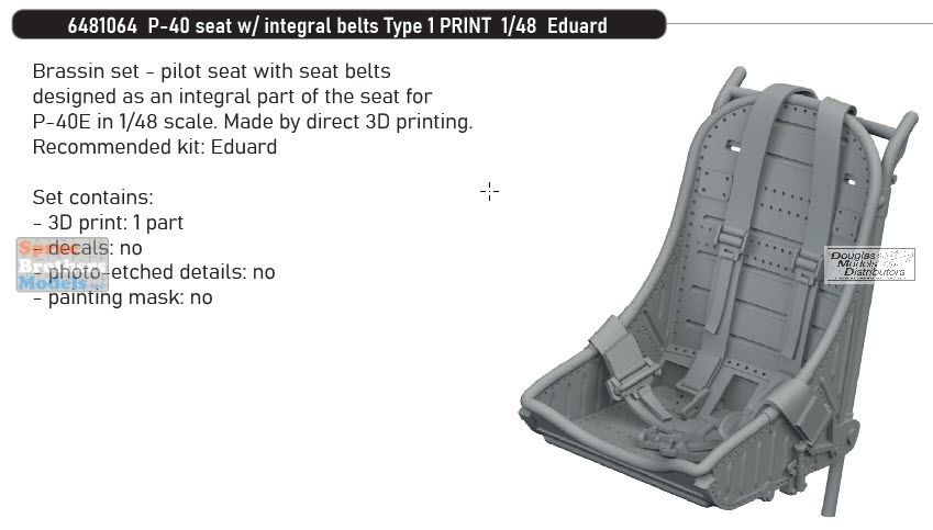 EDU6481064 1:48 Eduard Brassin - P-40E Warhawk Seat with Belts Type 1 ...