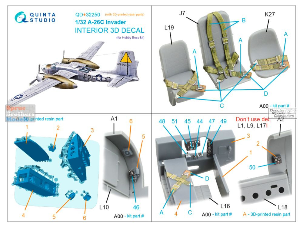 QTSQD32250R 1:32 Quinta Studio 3D Decal - A-26C Invader + Resin (HBS ...