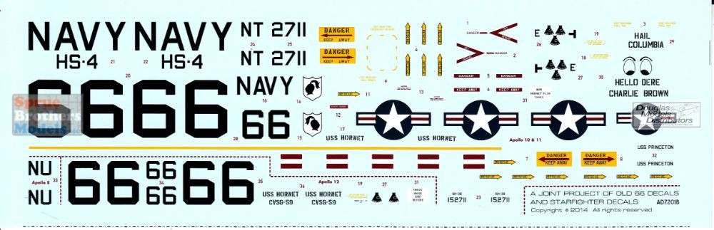 SFDAD7201B 1:72 Starfighter Decals - SH-3D Sea King 'Old 66' Apollo 8 ...