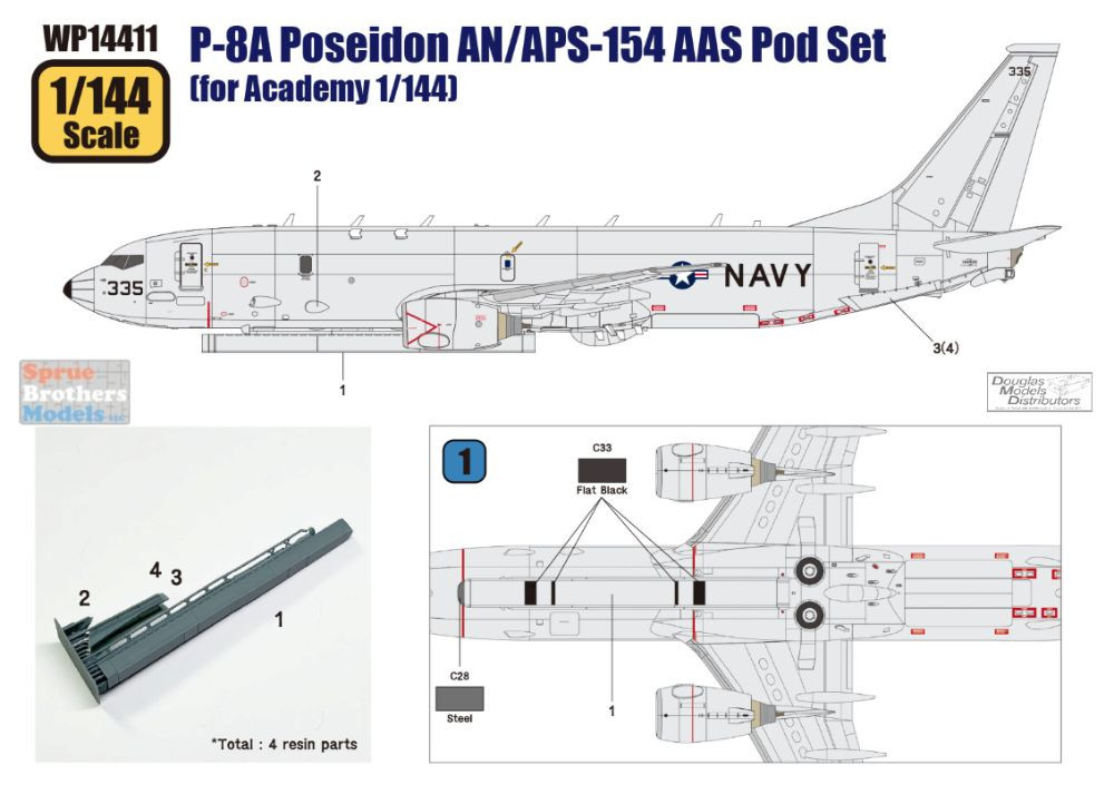 WPD14411 1:144 Wolfpack P-8A Poseidon AN/APS-154 AAS Pod Set (ACA kit ...