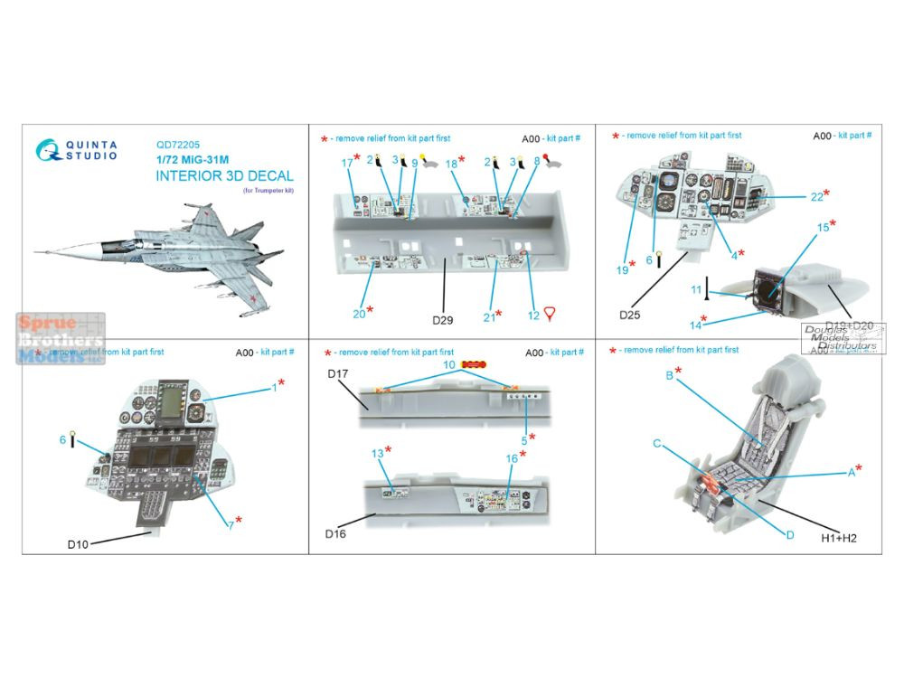 QTSQD72205 1:72 Quinta Studio 3D Decal - MiG-31M Foxhound (TRP kit ...