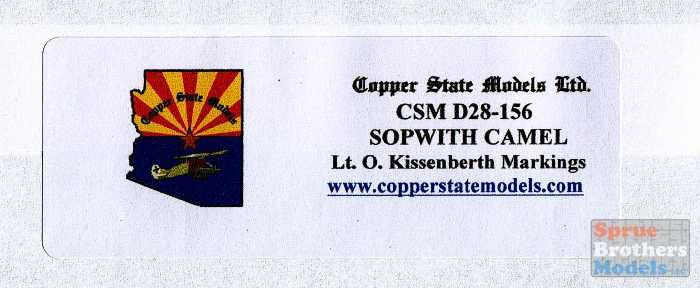 CSMD28-156 1:28 Copper State Models Decal - Sopwith Camel Lt O ...