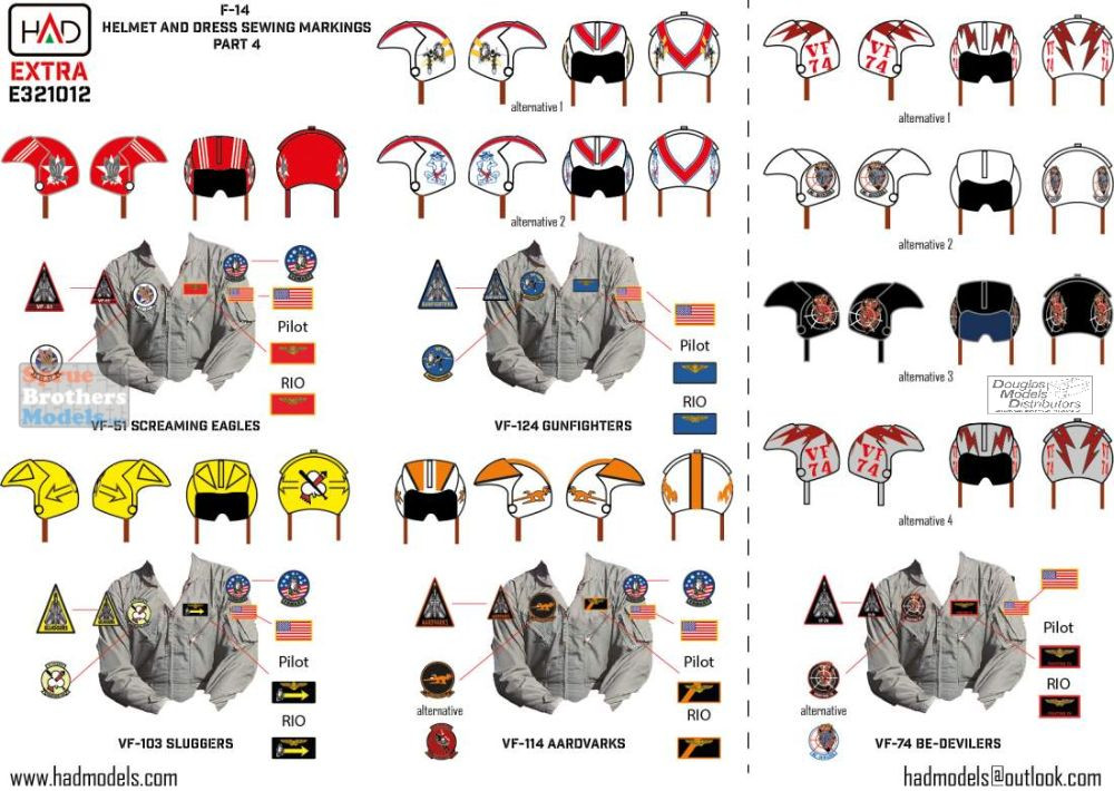 HADE321012 1:32 HAD Models Decals - F-14Tomcat Helmet & Dress Sewing ...