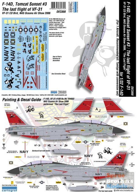 CXDDEC008 1:32 CrossDelta Decals - F-14D Tomcat Last Flight of VF-31 CO ...