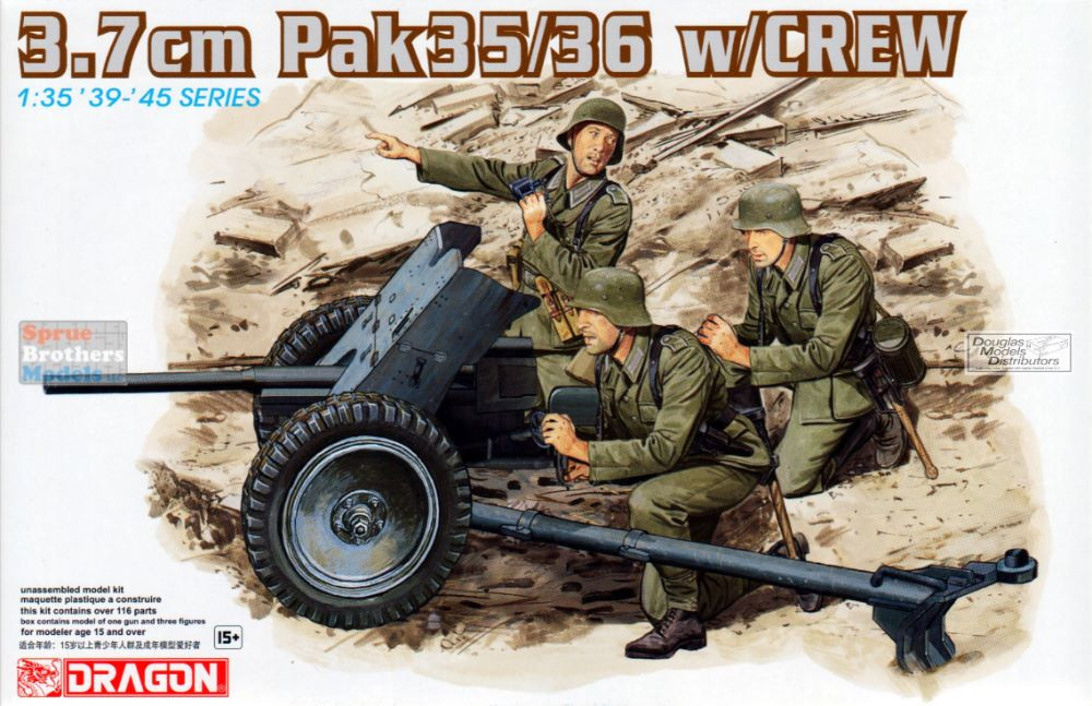 DML6152 1:35 Dragon 3.7cm Pak 35/36 with Crew - Sprue Brothers Models LLC