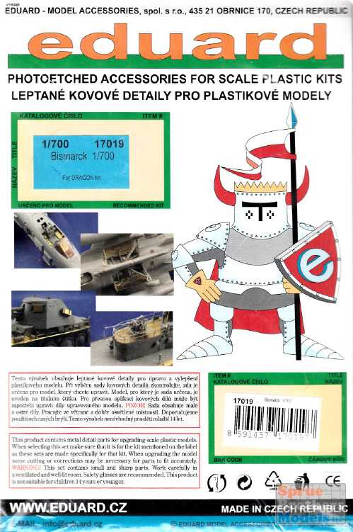 EDU17019 1:700 Eduard PE - Bismarck Detail Set (DRA kit) - Sprue ...