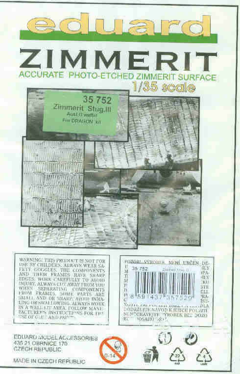 EDU35752 1:35 Eduard PE - STuG III Ausf G Zimmerit Set (DRA kit) #35752 ...