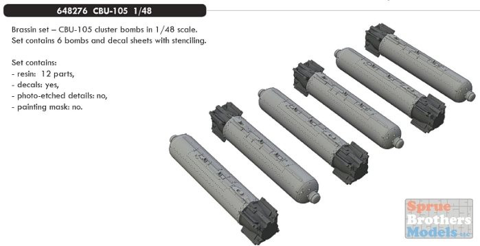 EDU648276 1:48 Eduard CBU-105 1000-lb Sensor Fuzed Weapon Set - Sprue ...