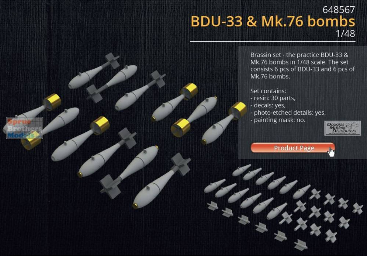 EDU648567 1:48 Eduard Brassin BDU-33 & Mk.76 Bombs Set - Sprue Brothers Models LLC