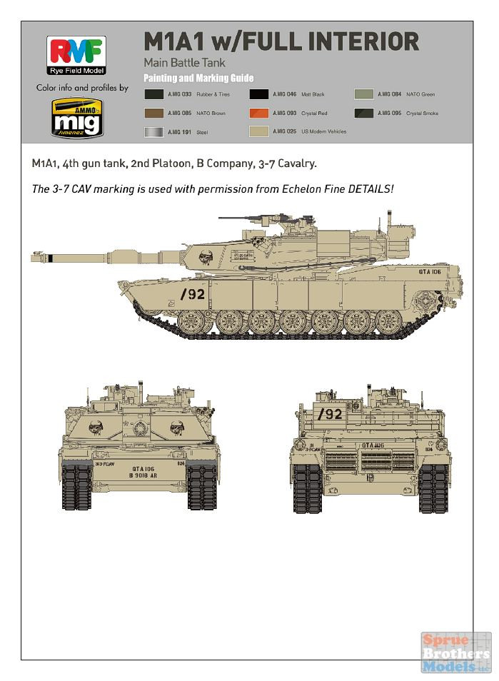 RFMRM5007 1:35 Rye Field Model M1A1 M1A2 Abrams with Full Interior (2 ...