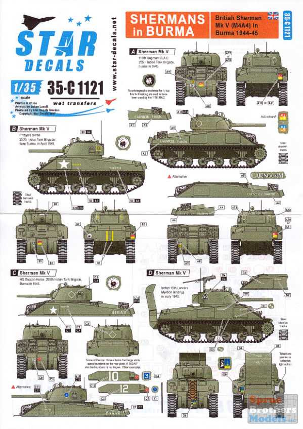 SRD35C1121 1:35 Star Decals - Shermans in Burma: British Sherman Mk.V ...