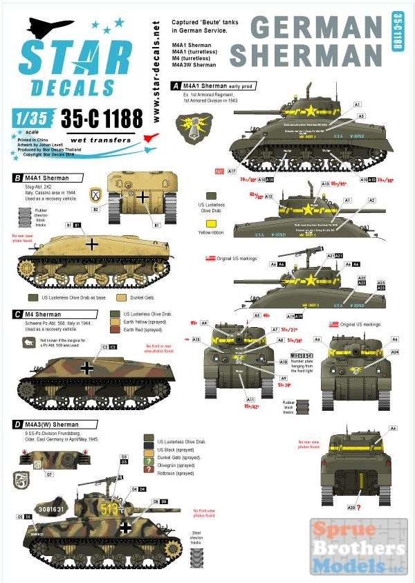 SRD35C1188 1:35 Star Decals - German Sherman - Sprue Brothers Models LLC