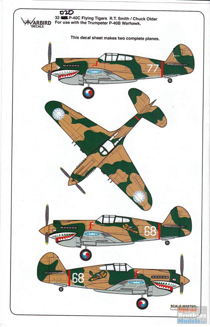 WBD32020 1:32 Warbird Decals - P-40C Warhawk Flying Tigers R.T. Smith ...