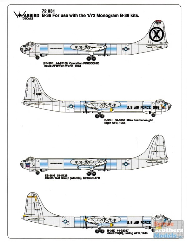 WBD72031 1:72 Warbird Decals - B-36D B-36H RB-36E EB-36H Peacemaker ...