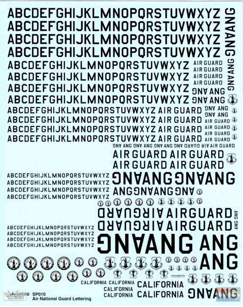 WBDSP010 1:32 1:48 1:72 Warbird Decals - Air National Guard Lettering ...