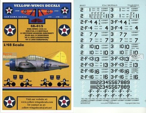 YWD48015 1:48 Yellow Wings Decals F2A-1 F2A-2 Buffalo VF-2 VF-3 - Sprue ...