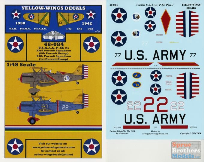 YWD48084 1:48 Yellow Wings Decals USAAC P-6E Part 1 33PS/8PG 94PS/1PG ...