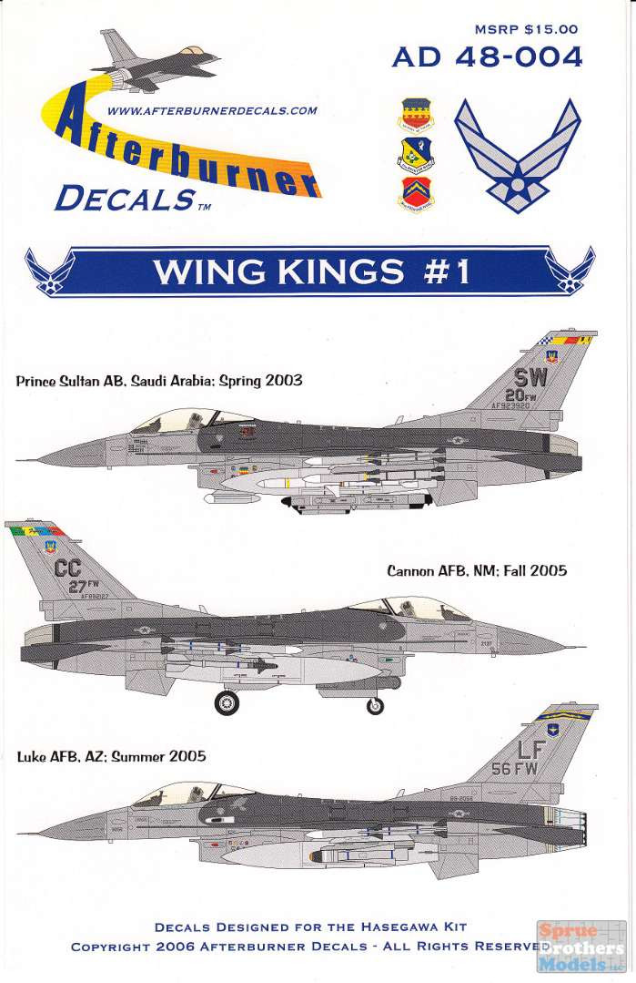 AFD48004 1:48 Afterburner Decals F-16C Falcon Block 40/42/50 "Wing ...