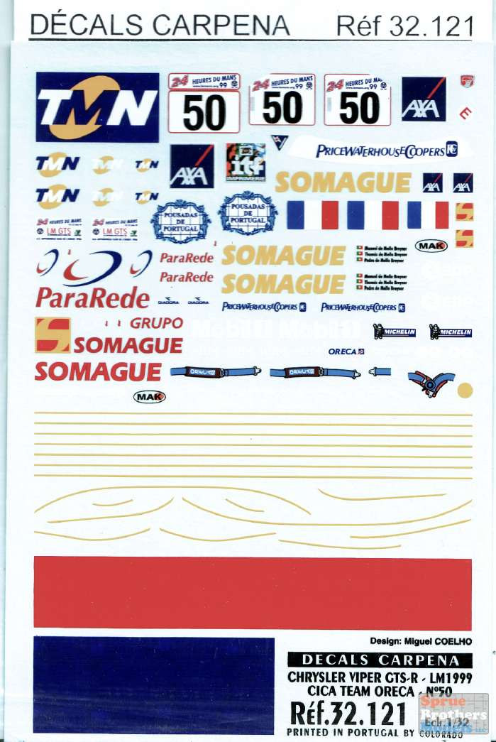DCC32121 1:32 Decals Carpena - Chrysler Viper GTS-R LM1999 Cica Team ...