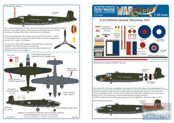 KSW132050 1:32 Kits-World Decals - RAF B-25 Mitchell General Stenciling ...