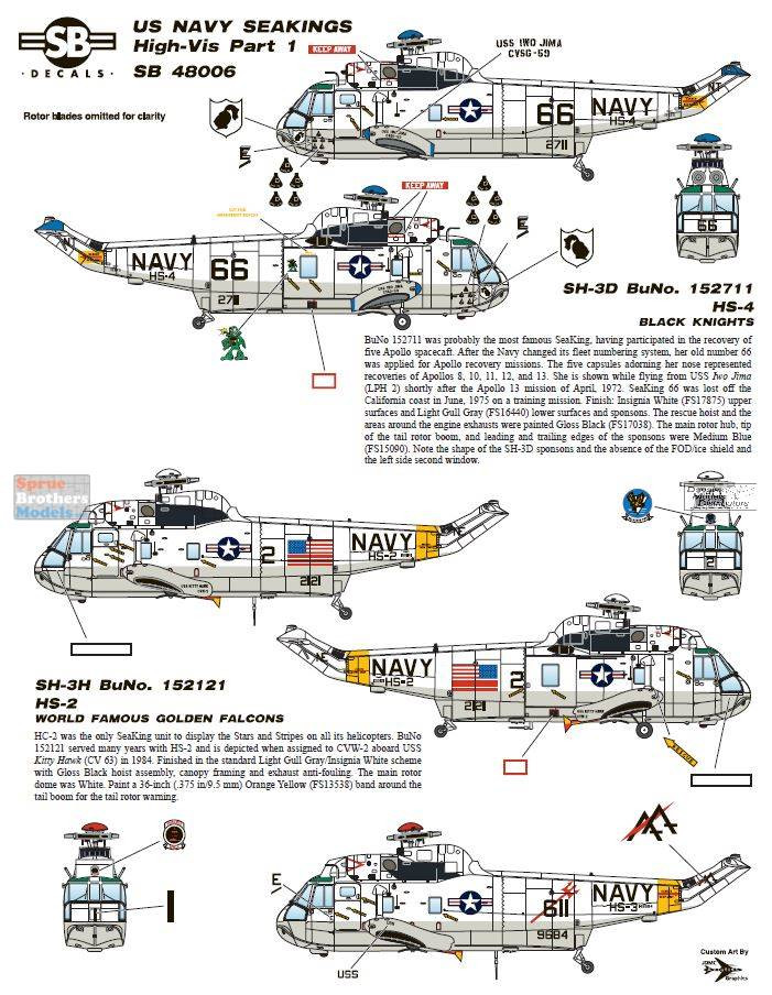 SBD48006 1:48 SB Decals US Navy SH-3 Sea Kings in Hi-Vis Part 1 - Sprue ...