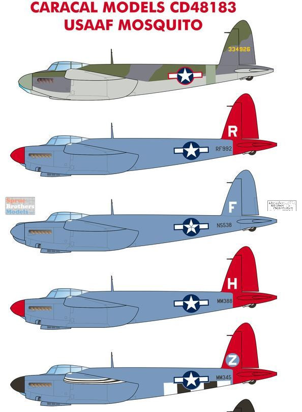 CARCD48183 1:48 Caracal Models Decals - USAAF Mosquito - Sprue Brothers ...