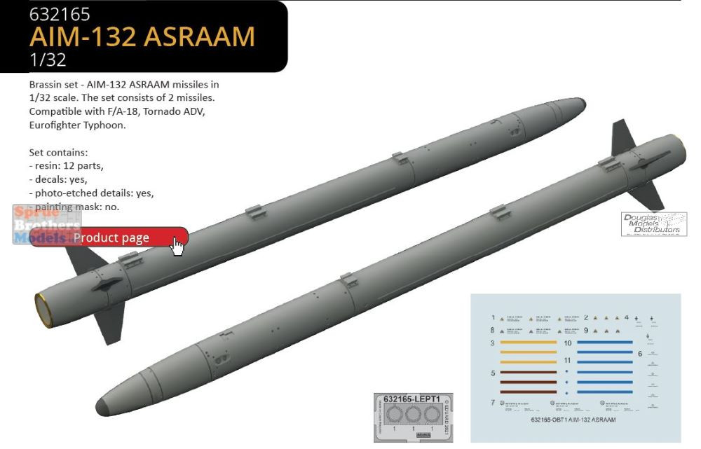 EDU632165 1:32 Eduard Brassin AIM-132 ASRAAM Missile Set - Sprue ...