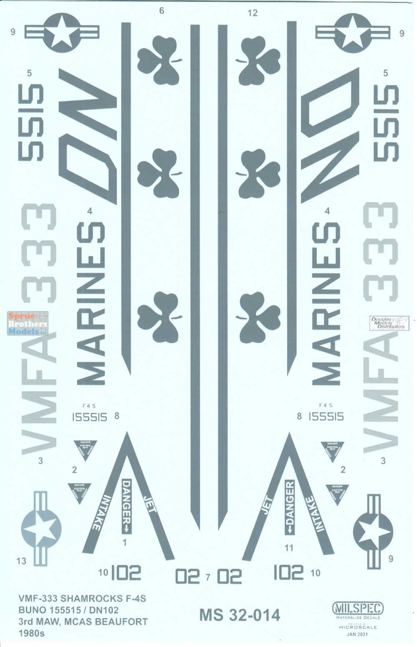 CAMMS32014 1:32 MilSpec Decals - F-4S Phantom II VMFA-333 Shamrocks 3rd ...
