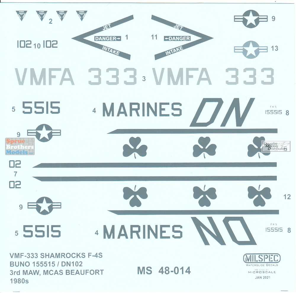 CAMMS48014 1:48 MilSpec Decals - F-4S Phantom II VMFA-333 Shamrocks 3rd ...