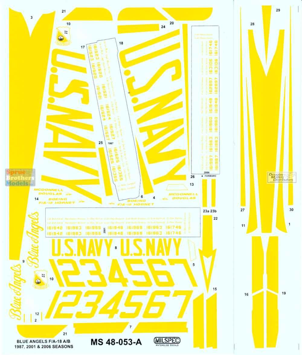 CAMMS48053 1:48 MilSpec Decals - US Navy Blue Angels F-18A F-18B F-18C ...