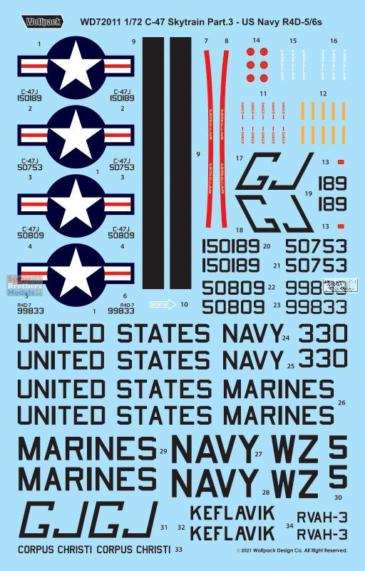 WPDDEC72011 1:72 Wolfpack Decal - C-47 Skytrain Part 3: US Navy/Marines ...